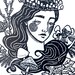 Mushroom Queen | Hand Carved Block Print | Woman With Crown of ...
