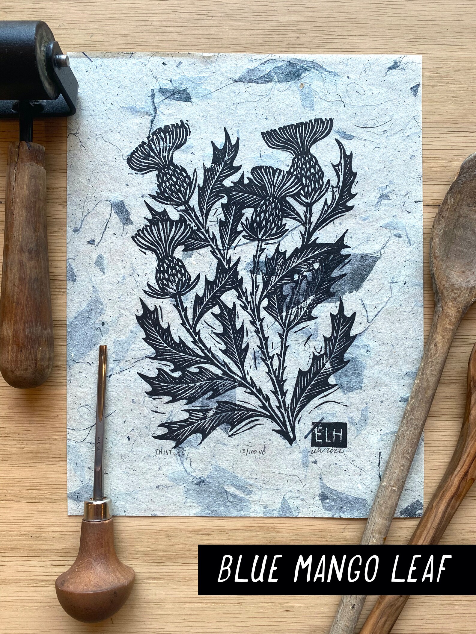 Thistles Hand-pulled Relief Linocut Print of Thistle Florals - Etsy