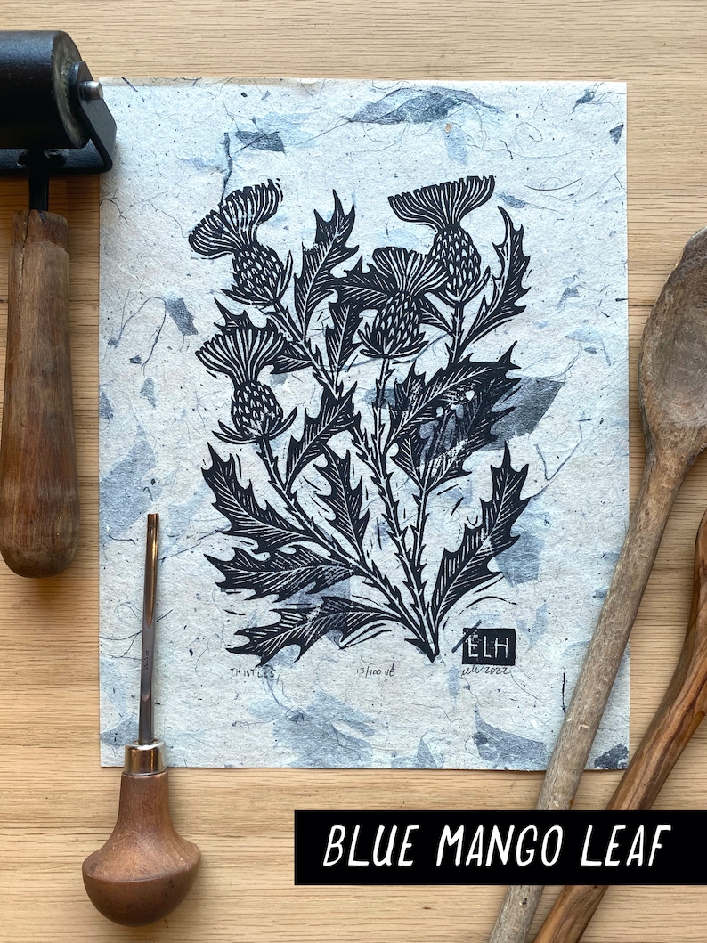 Thistles | Hand-pulled Relief Linocut Print of Thistle Florals - Etsy