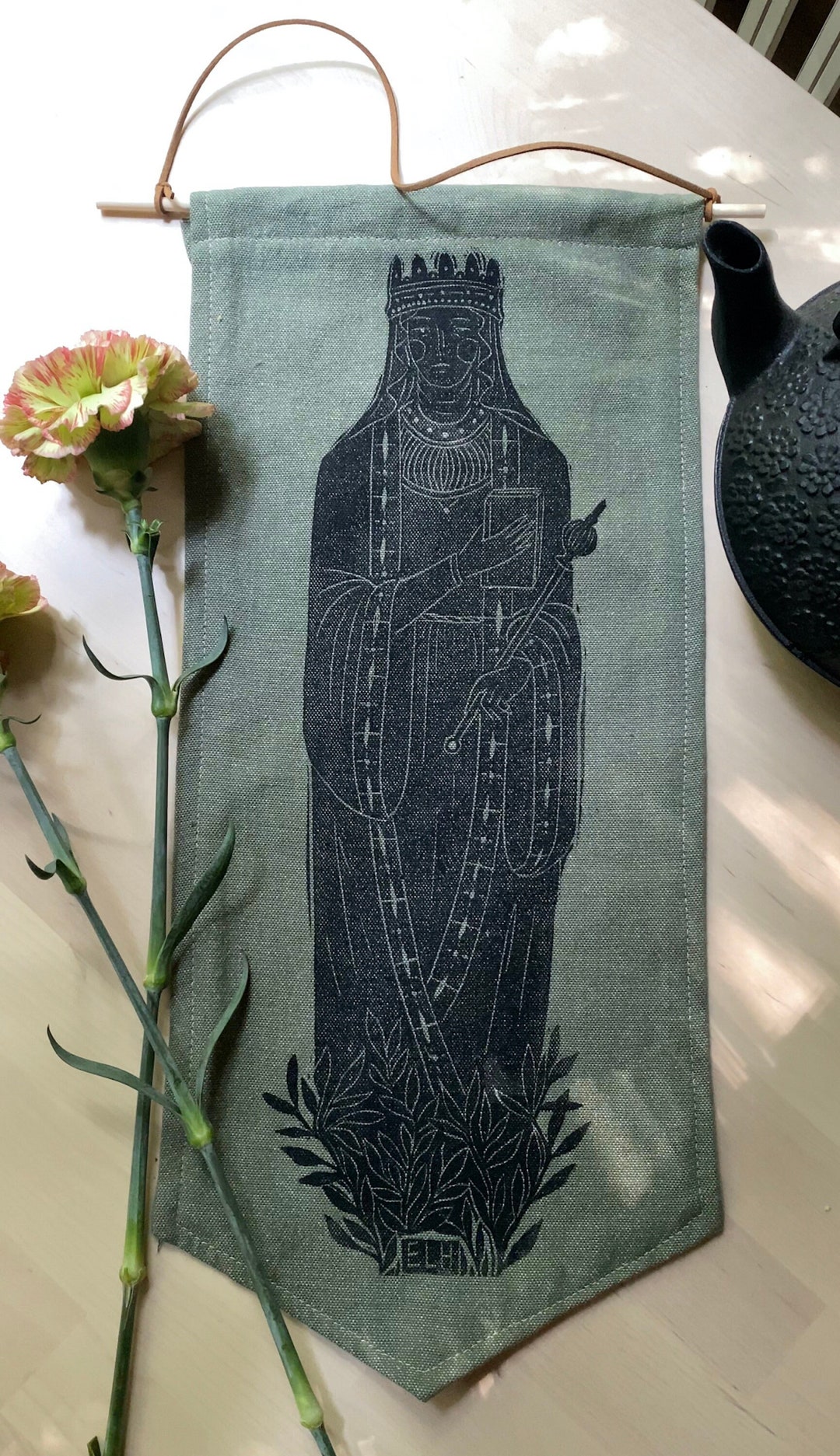 The Queen's Banner Linocut Print of Medieval Queen on - Etsy