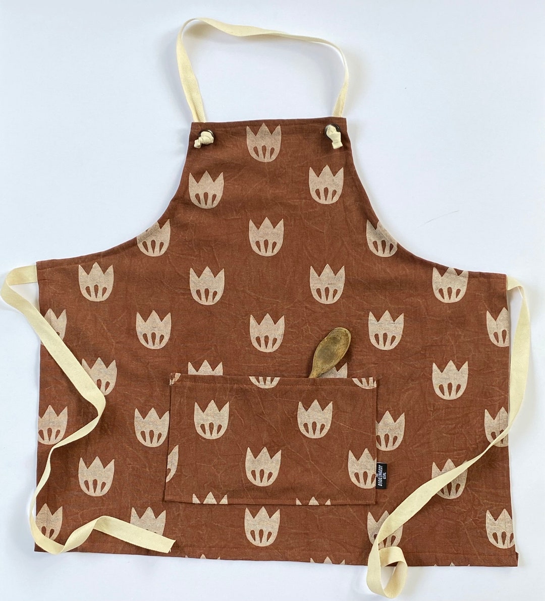 Block Printed Shop Apron White tulip Pattern on - Etsy