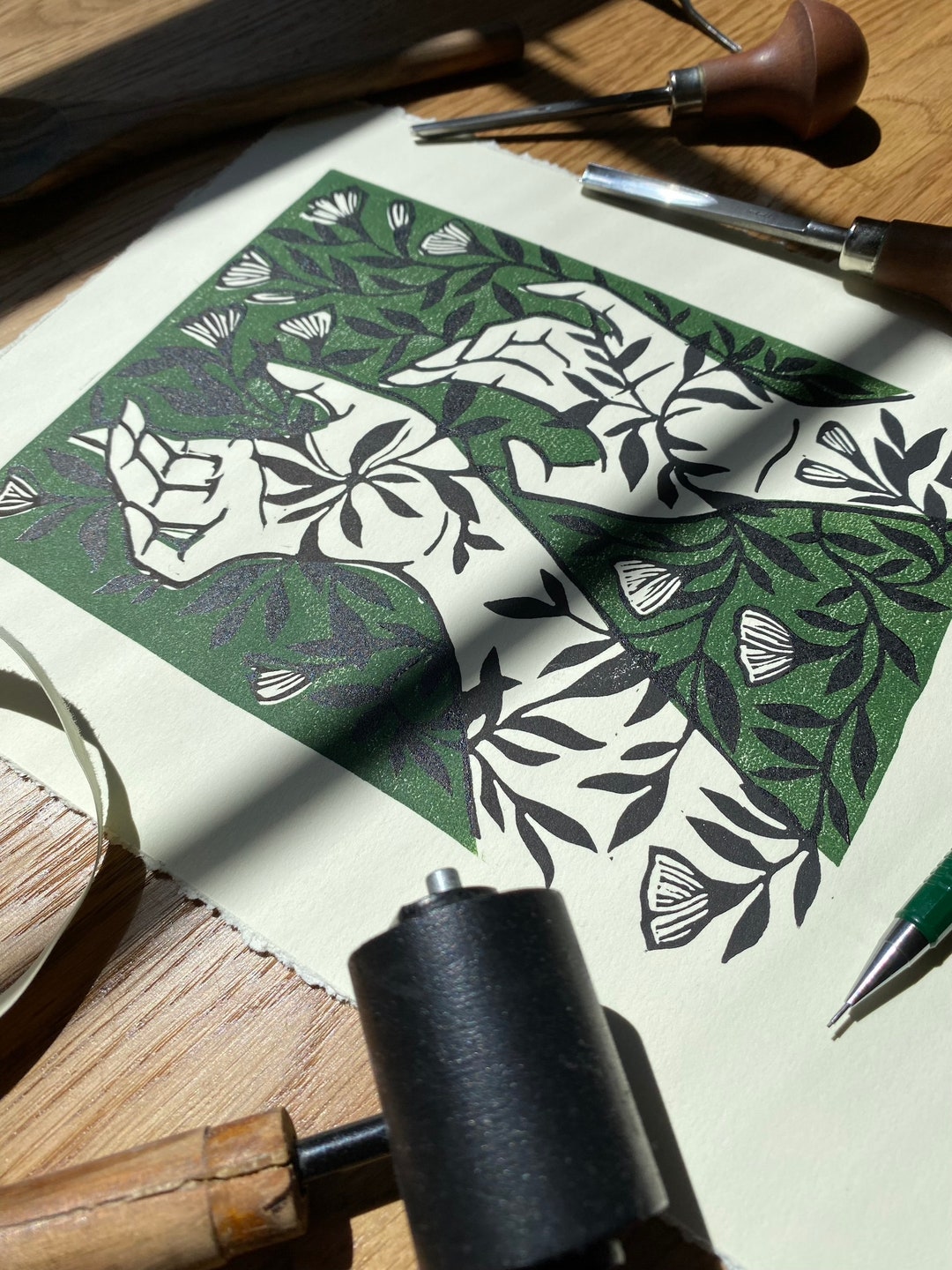 Primavera | Two-color Multiblock Linocut Print | Springtime Block Print ...