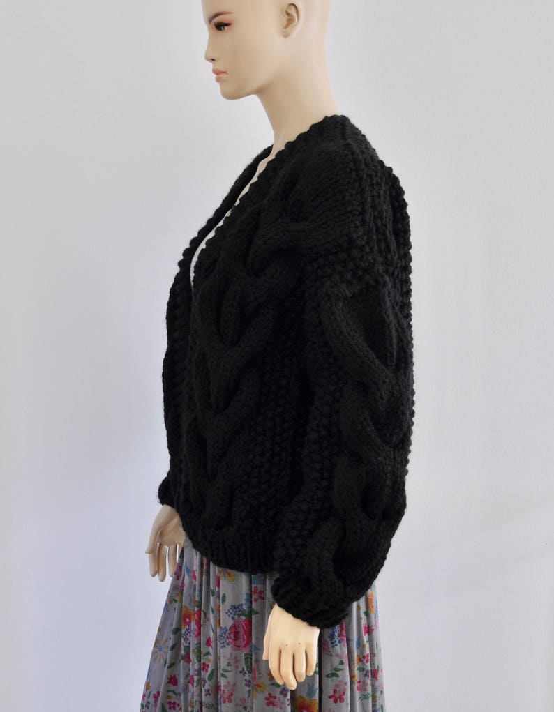 Black Oversized Knit Cardigan Women Chunky Cardigan Wool - Etsy