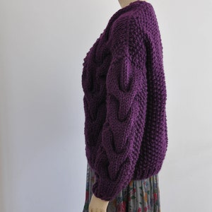 Purple Oversized Knit Cardigan, Women Chunky Cardigan, Wool Sweater ...