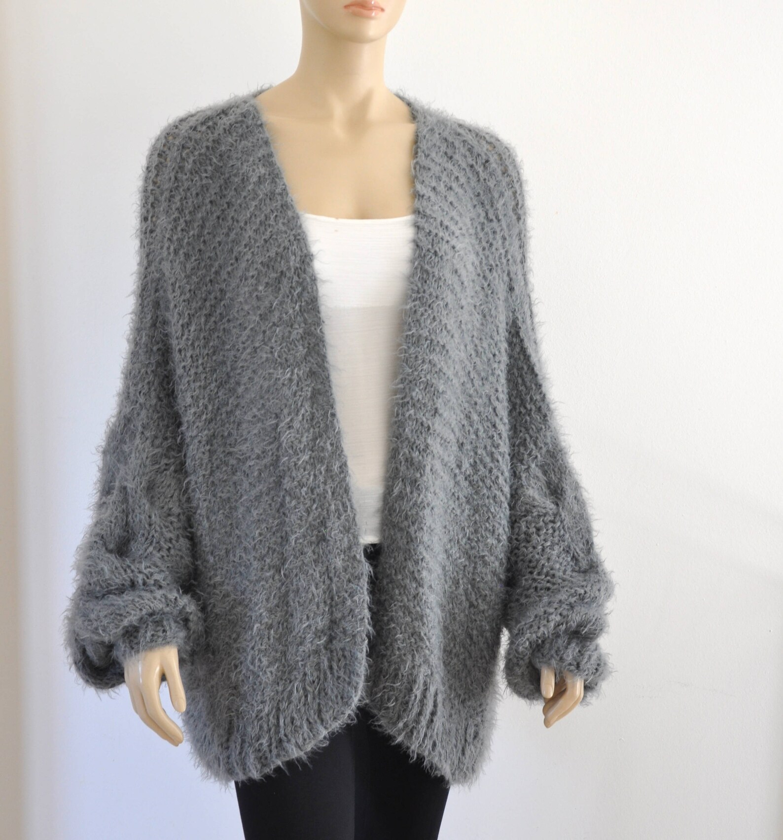 Gray Oversized Knit Cardigan Chunky Cable Knit Jacket Sweater Cardigan ...