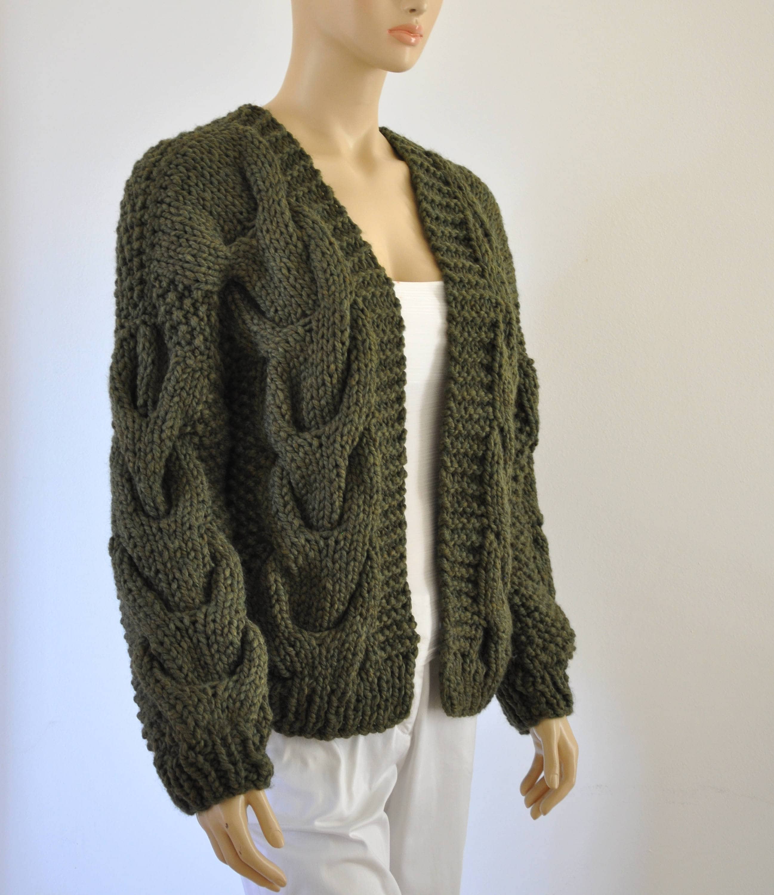 Chunky Knit Cardigan Oversized Cable Cardigan Bomber Jacket Hand ...