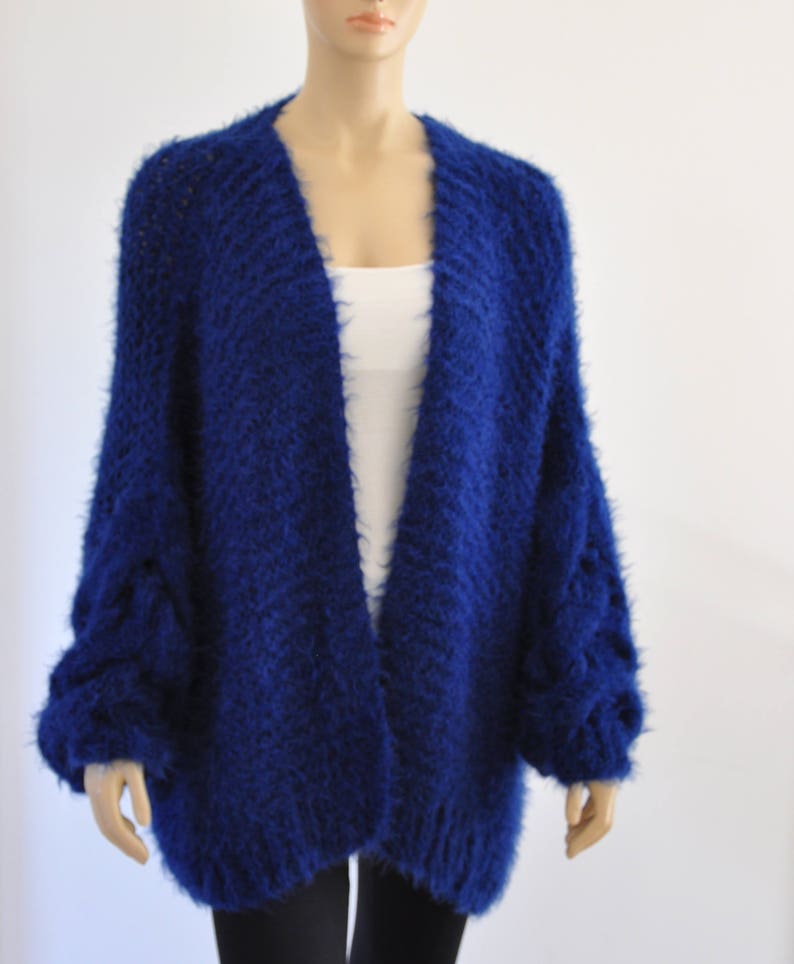 Blue Oversized Knit Cardigan, Oversized Knitted Coat, Chunky Cable Knit ...
