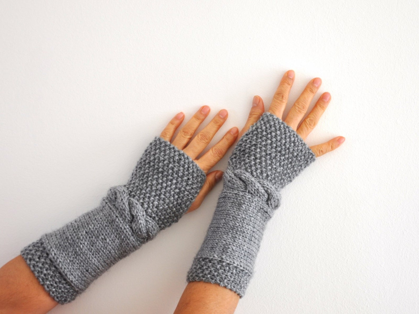 Gray Fingerless Gloves Armwarmers Hand Knit Fashion Warm Cozy - Etsy