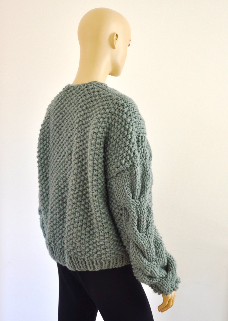 Chunky Knit Cardigan Jacket Hand Knit Women Coat Bomber Jacket Green ...