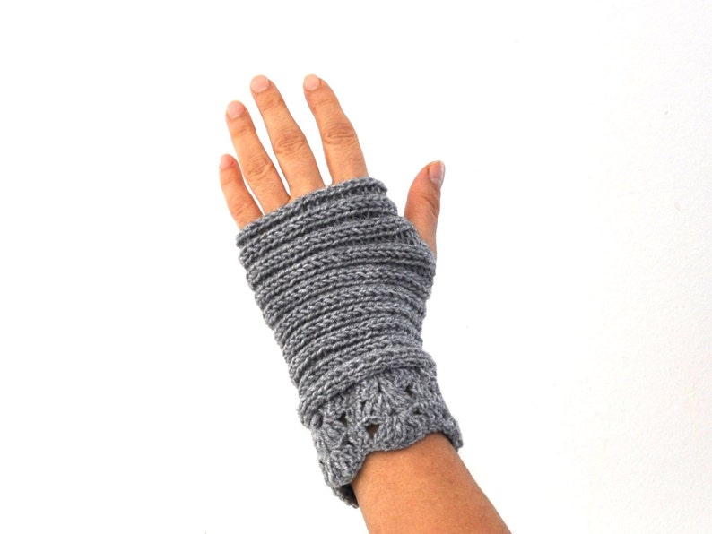 Gray Fingerless Gloves Wrist Warmers Lace Gloves Gift for Her - Etsy