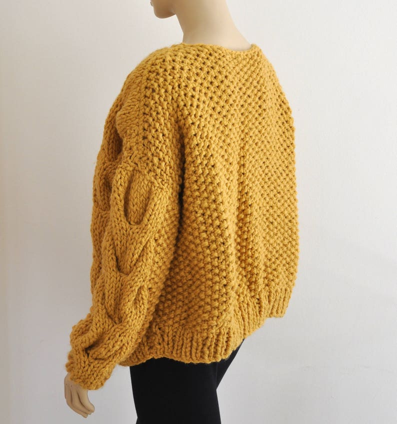 Mustard Oversized Knit Cardigan Chunky Knit Bomber Jacket Hand Knitted ...