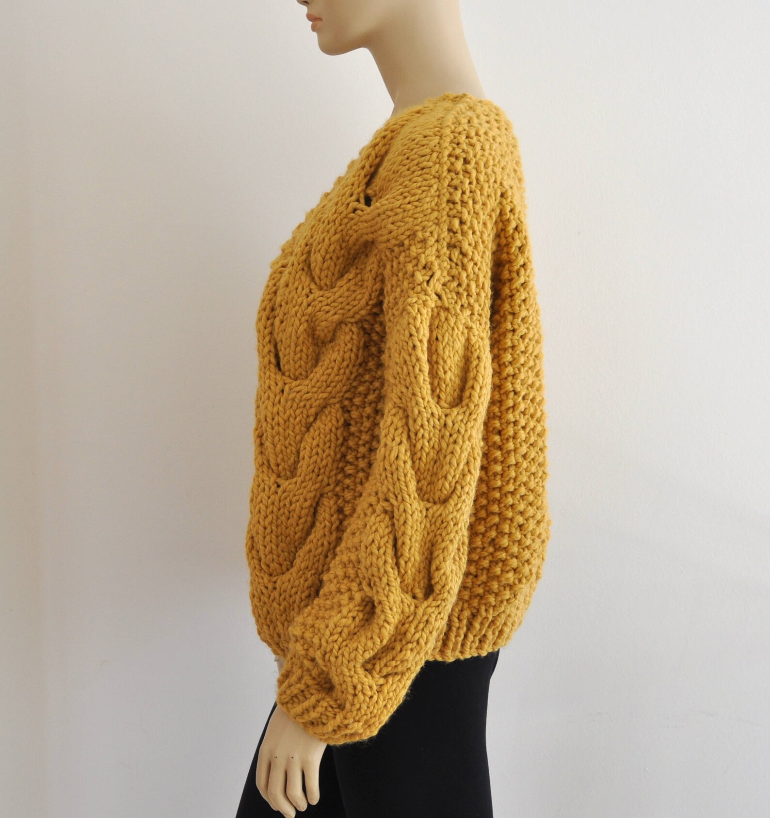 Mustard Oversized Knit Cardigan Chunky Knit Bomber Jacket Hand Knitted ...