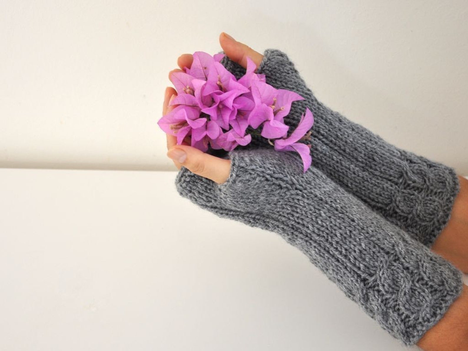 Knit Fingerless Gloves Arm Warmers Long Mittens Knitted Winter ...