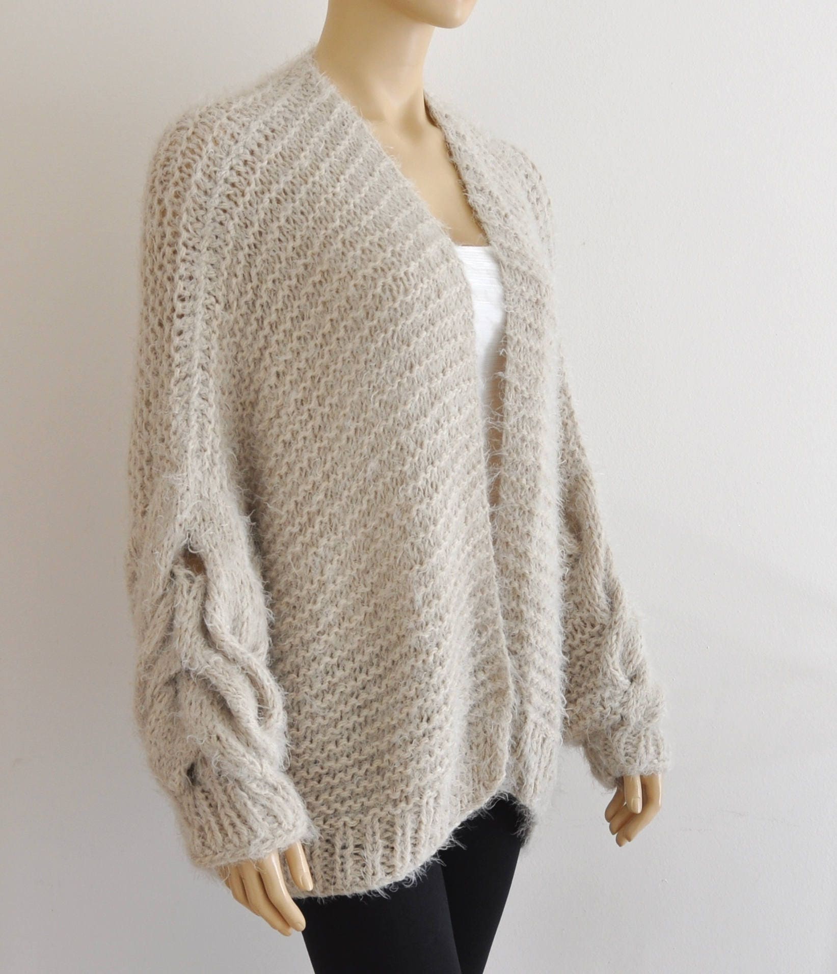 Beige Oversized Cardigan Chunky Cable Knit Jacket Hand Knitted - Etsy