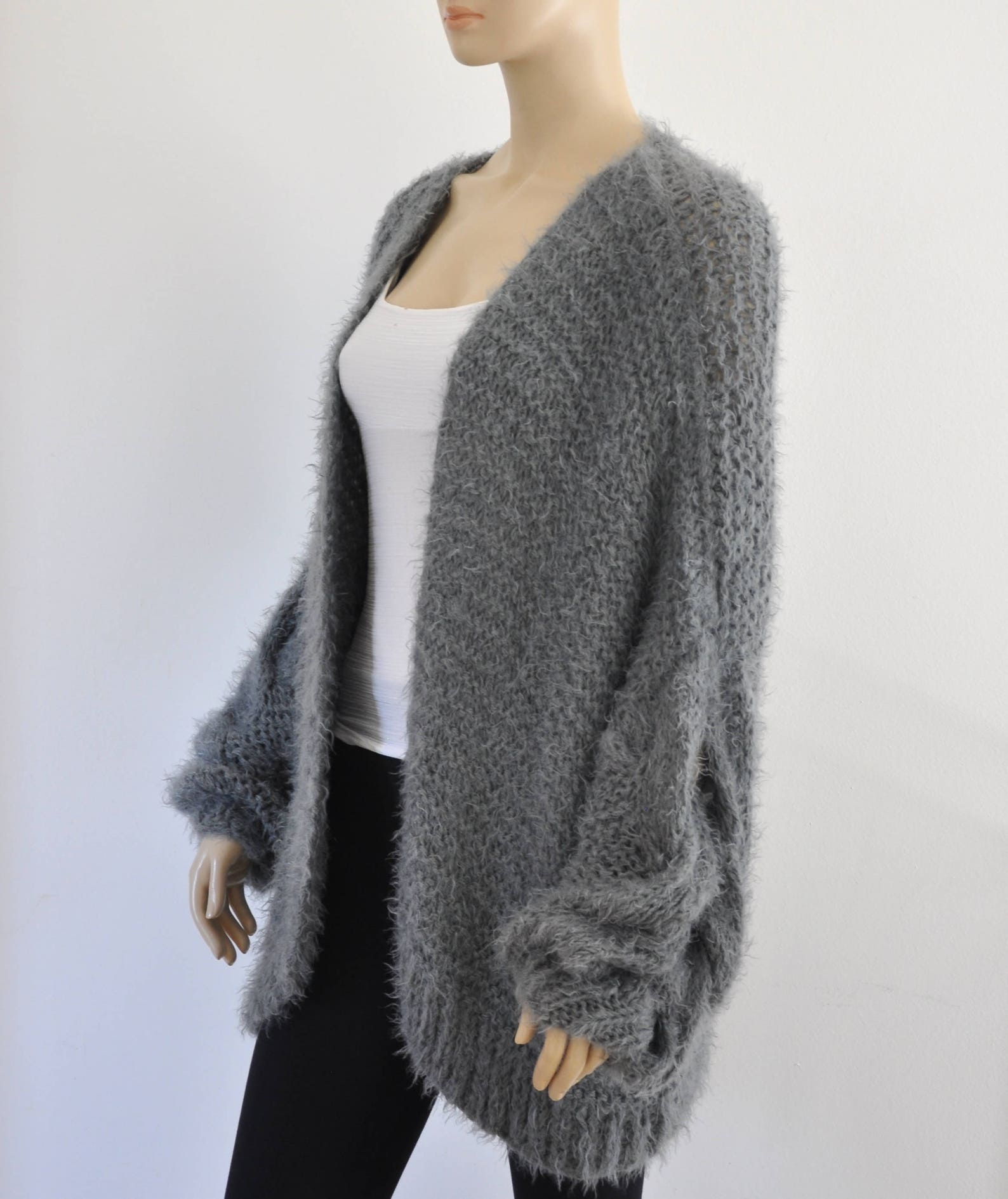 Gray Oversized Knit Cardigan Chunky Cable Knit Jacket Sweater Cardigan ...