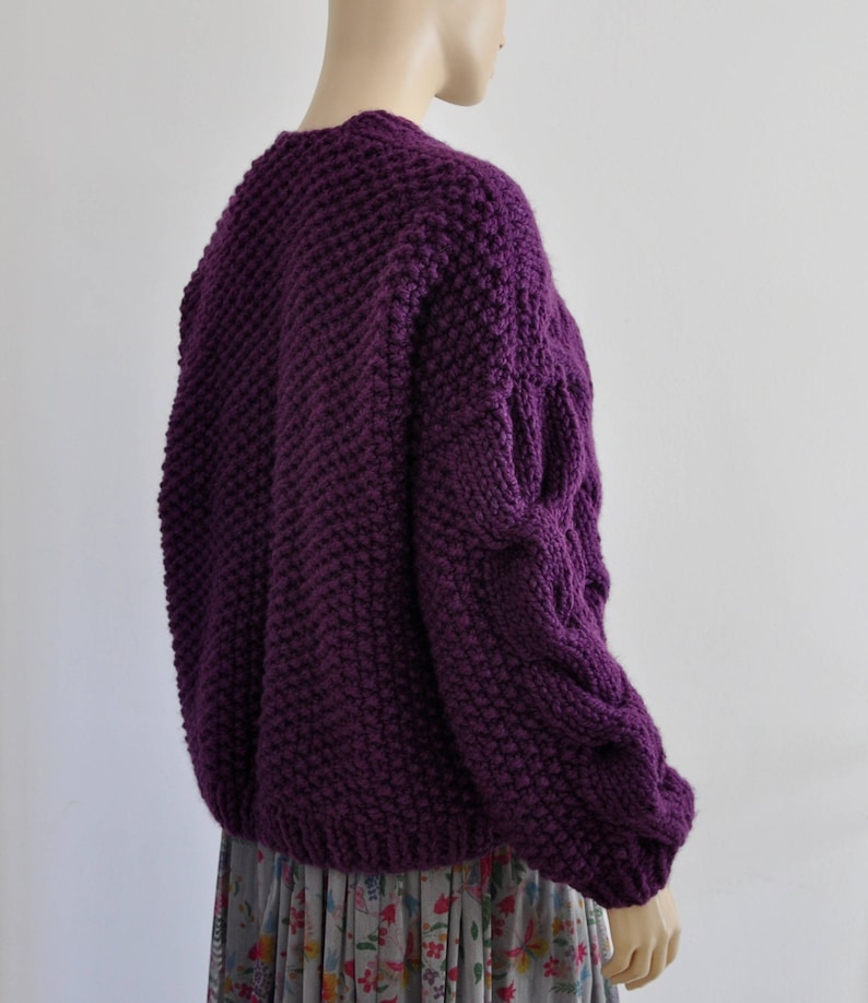 Purple Oversized Knit Cardigan, Women Chunky Cardigan, Wool Sweater ...