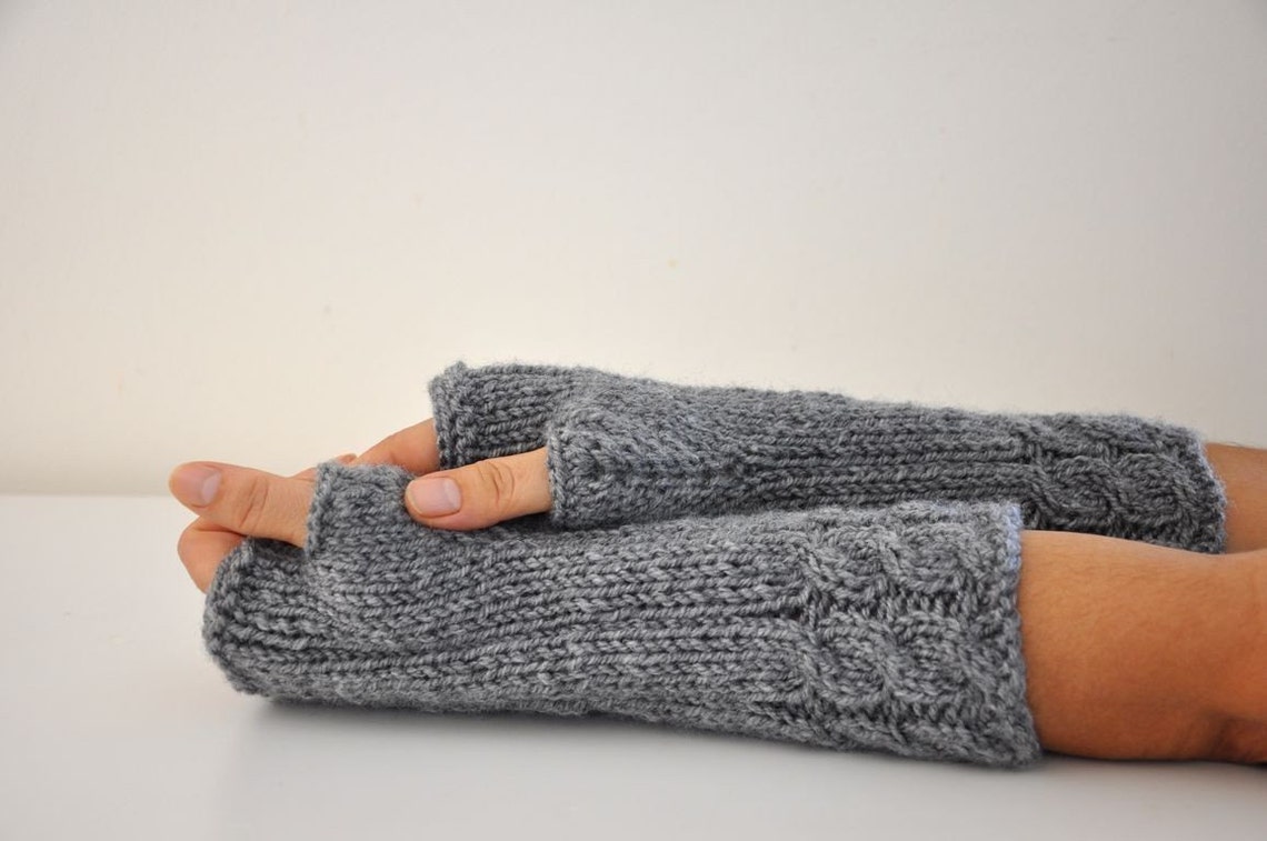 Knit Fingerless Gloves Arm Warmers Long Mittens Knitted Winter ...