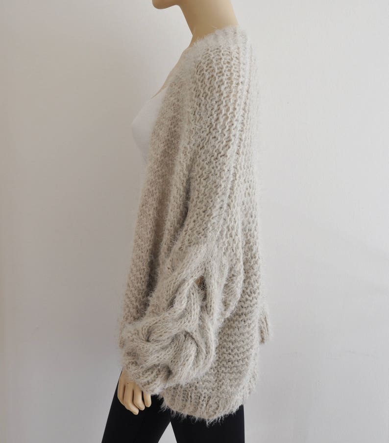 Beige Oversized Cardigan Chunky Cable Knit Jacket Hand Knitted - Etsy