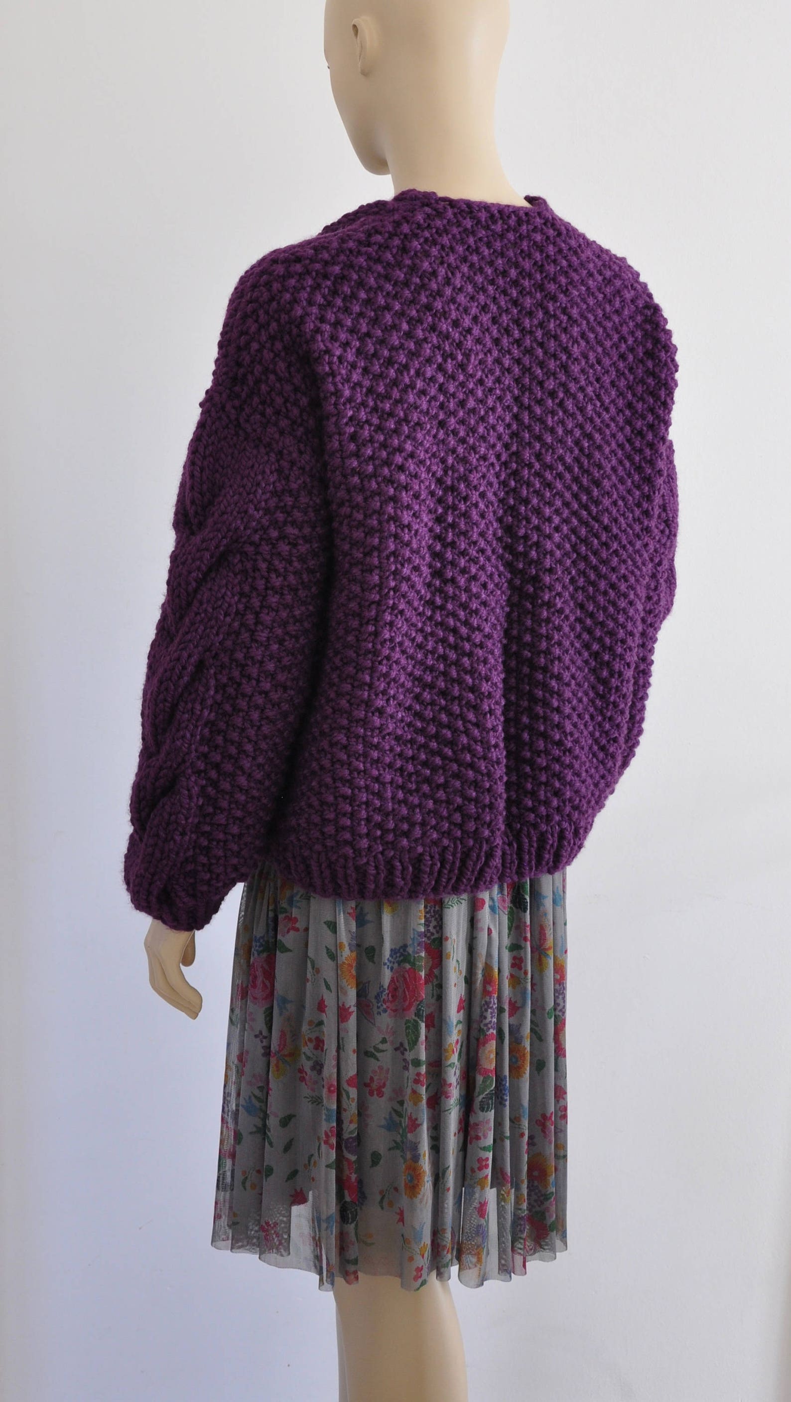 Purple Oversized Knit Cardigan, Women Chunky Cardigan, Wool Sweater ...