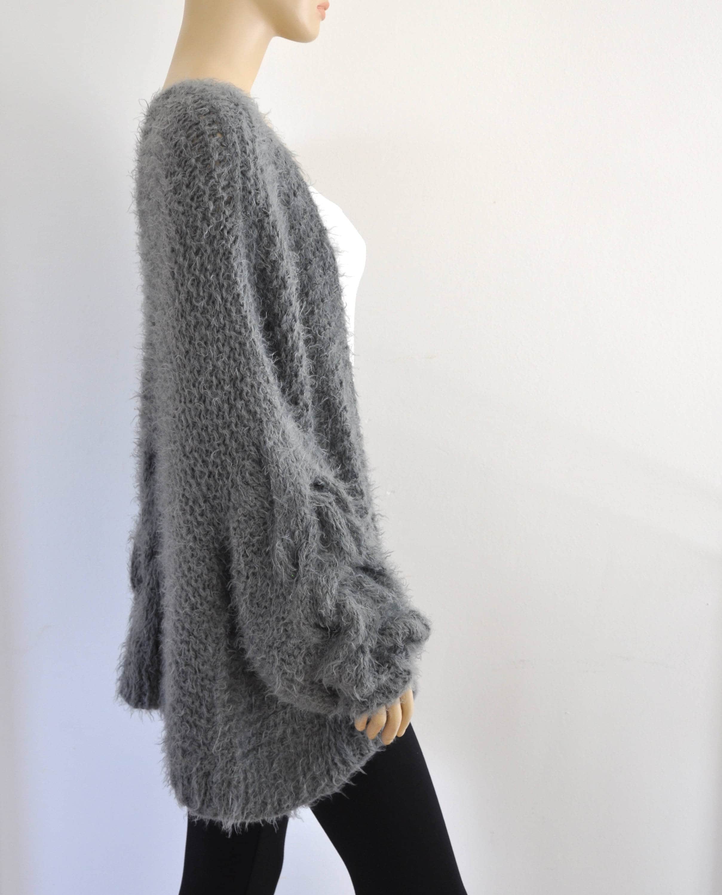 Gray Oversized Knit Cardigan Chunky Cable Knit Jacket Sweater Cardigan ...
