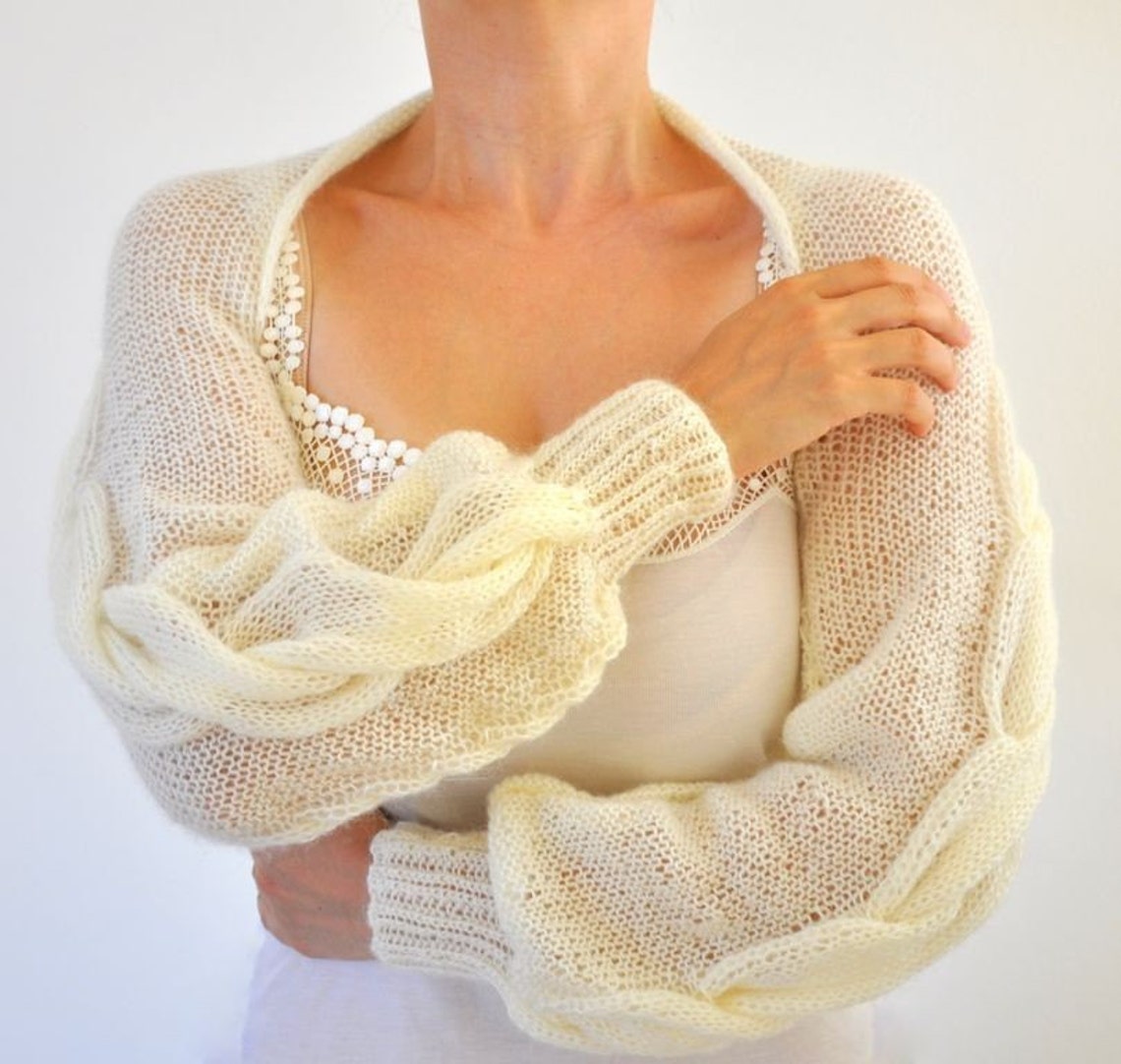 Shrug Bolero Bridal Shrug Long Sleeved Ivory Cream Bridal Accessories ...
