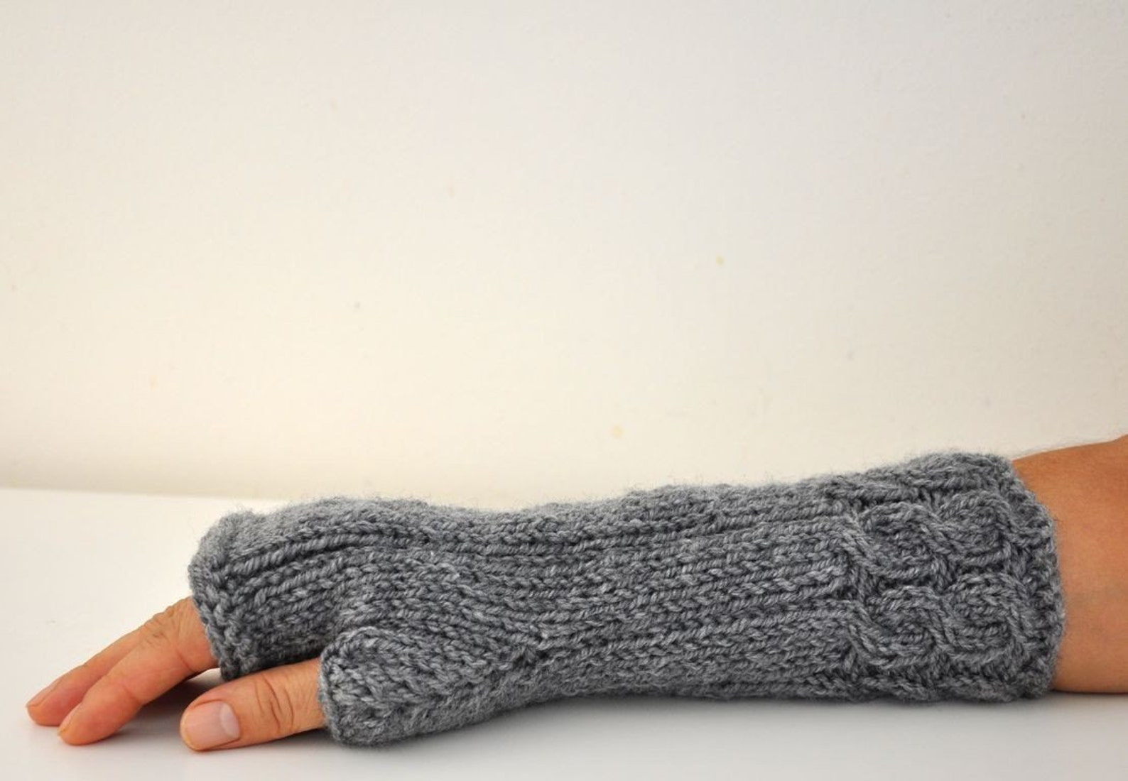Knit Fingerless Gloves Arm Warmers Long Mittens Knitted Winter ...