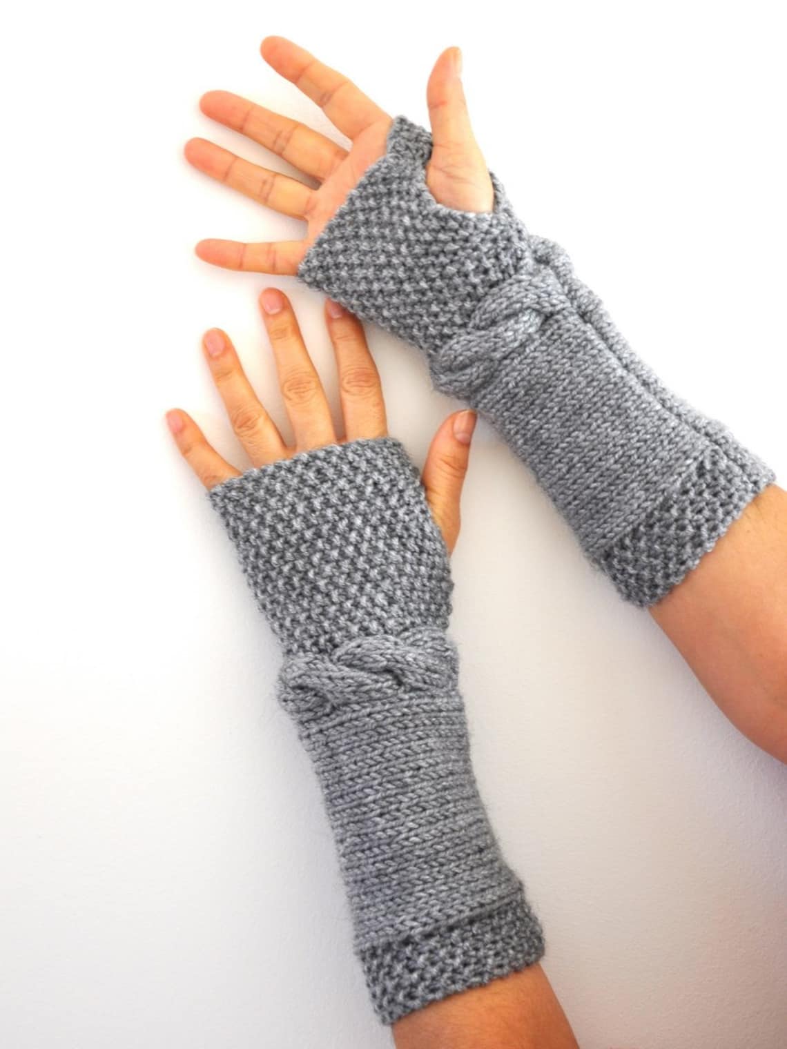 Gray Fingerless Gloves Armwarmers Hand Knit Fashion Warm Cozy - Etsy