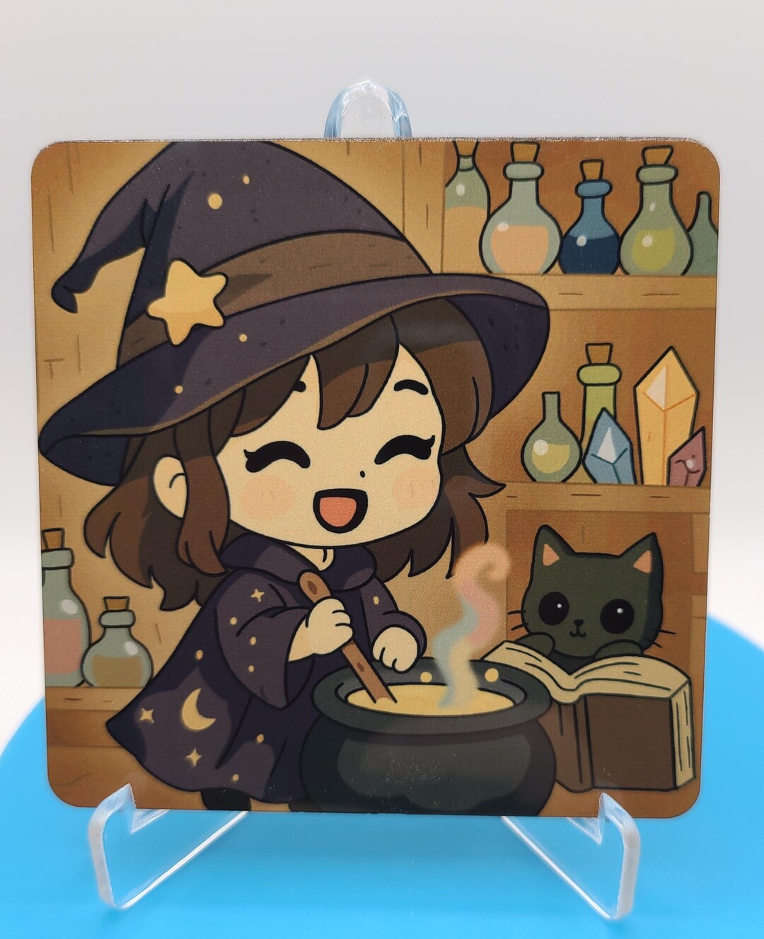 Cute Witch Potion Brewing Square Metal 3x3inch Magnet, Witch Decor ...