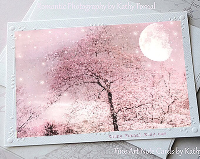 Pink Nature Moon Trees Note Card, Nature Greeting Cards, Pink Tree Moon ...