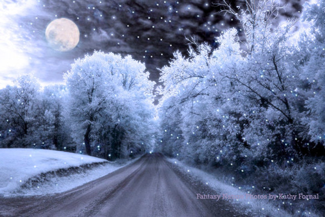 Nature Photography, Surreal Blue Moon Landscape, Winter Moon Nature ...