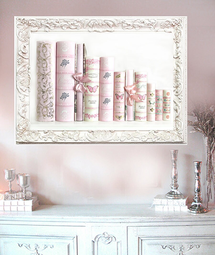 Shabby Chic Pink Books Print Books Wall Art Pink & White - Etsy
