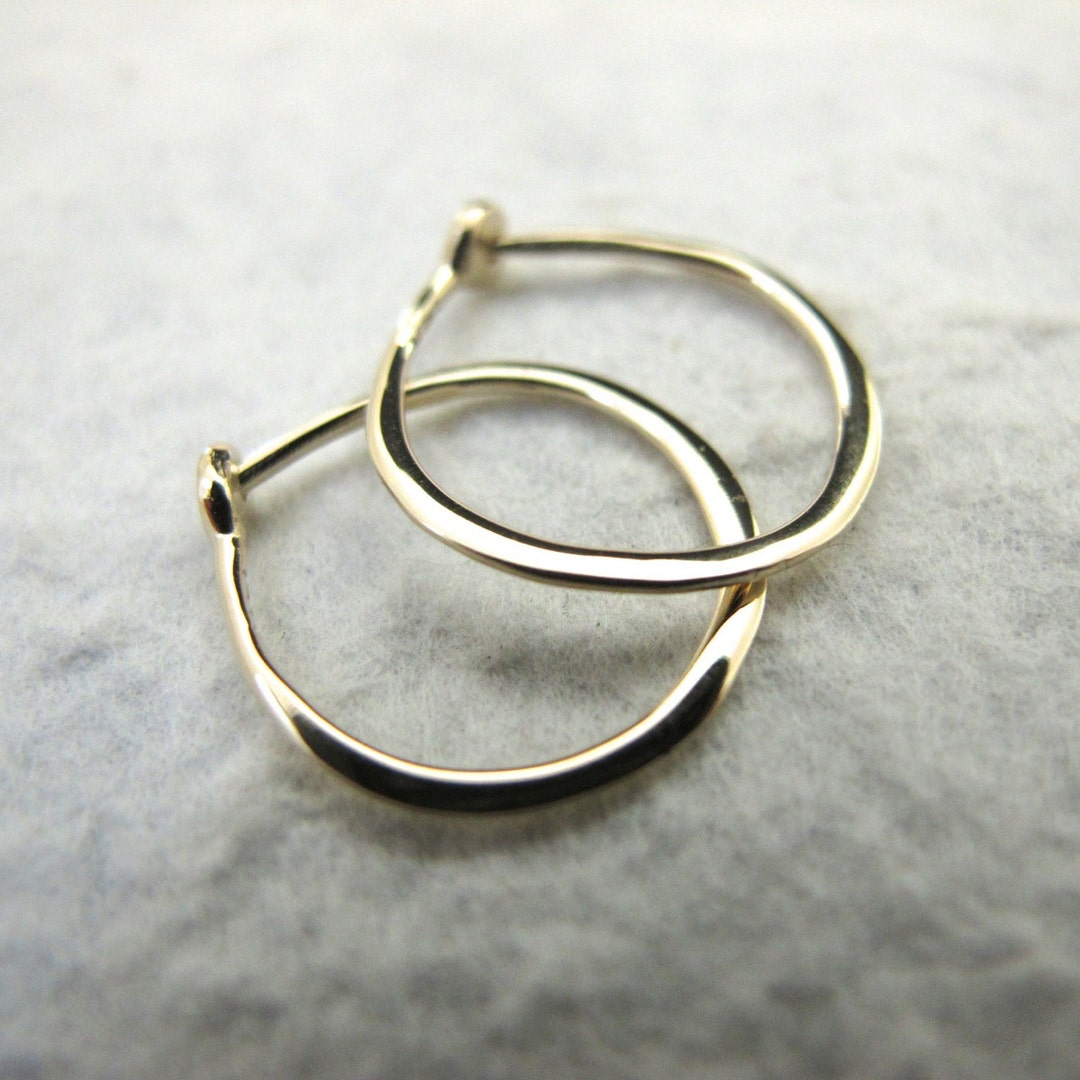 Small Solid 14k Gold Hoops — 5/8 Inch Hand Forged Solid Gold Hoops — 14 ...