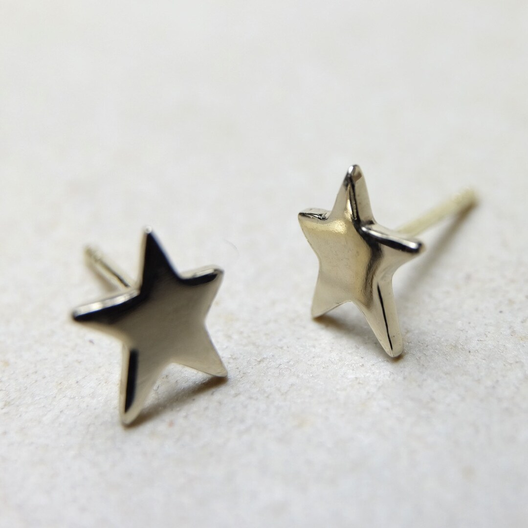 Little White Gold Star Studs Solid 14k White Gold Post Earrings - Etsy