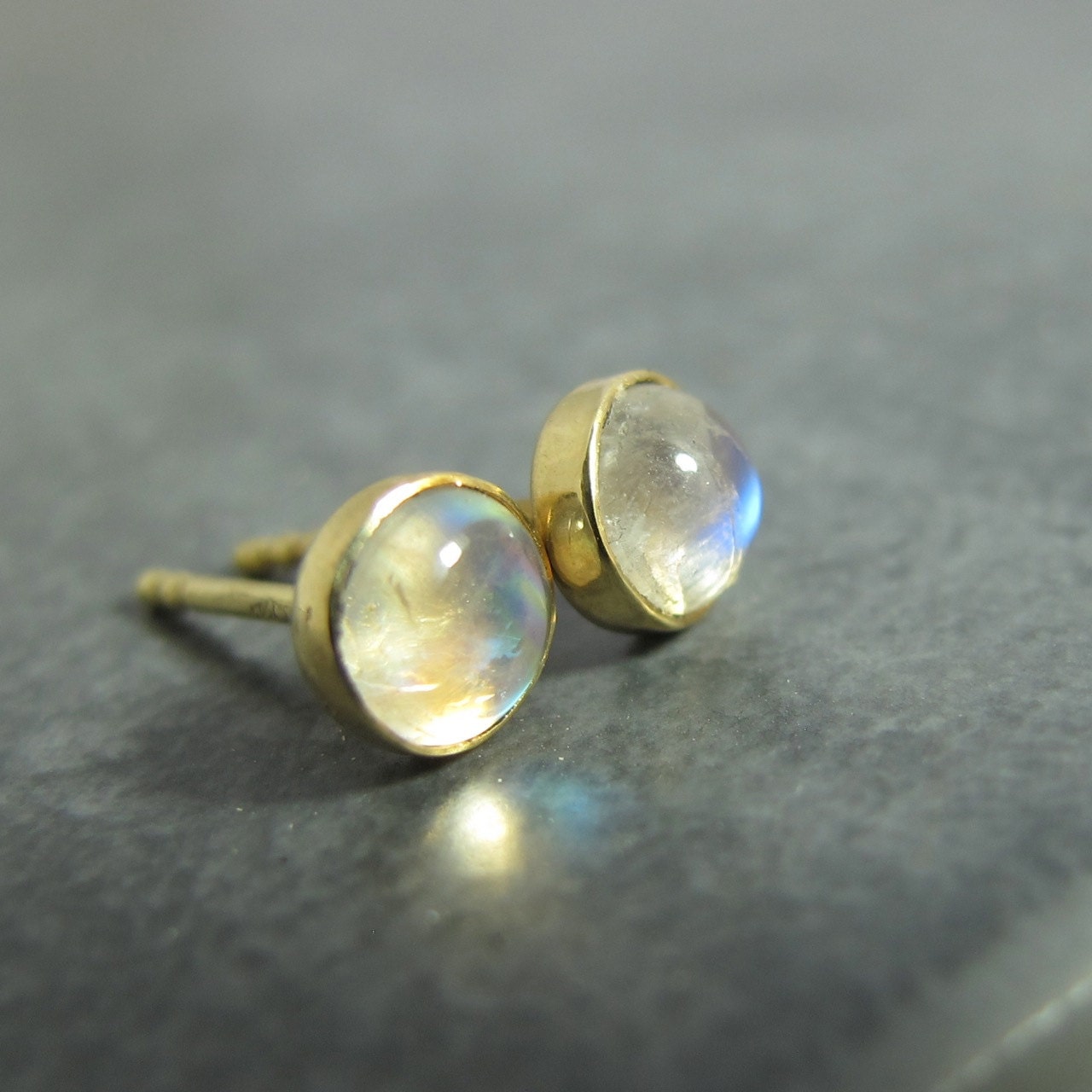 18k Moonstone Studs - Moonstone and Solid 18k Gold Studs - Solid 18 ...