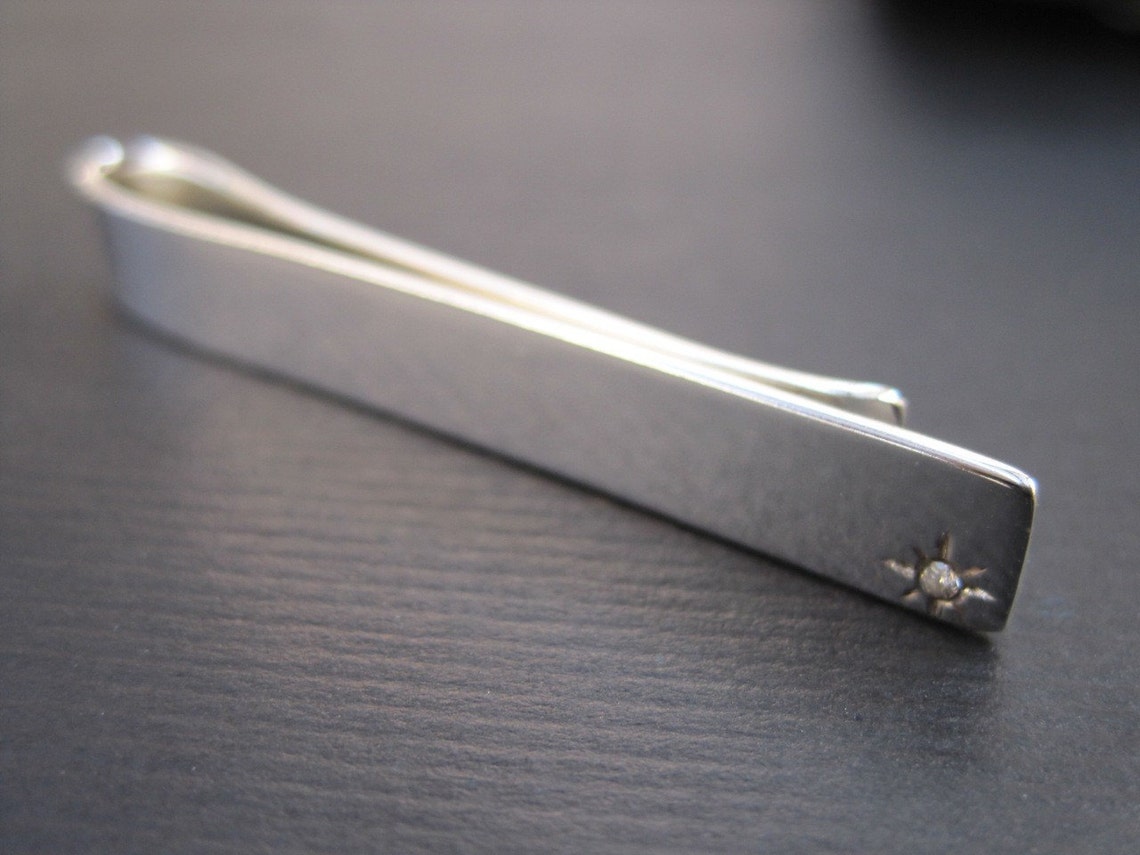 Diamond Tie Bar - Elegant Sterling Silver Tie Clip With Diamond - Etsy