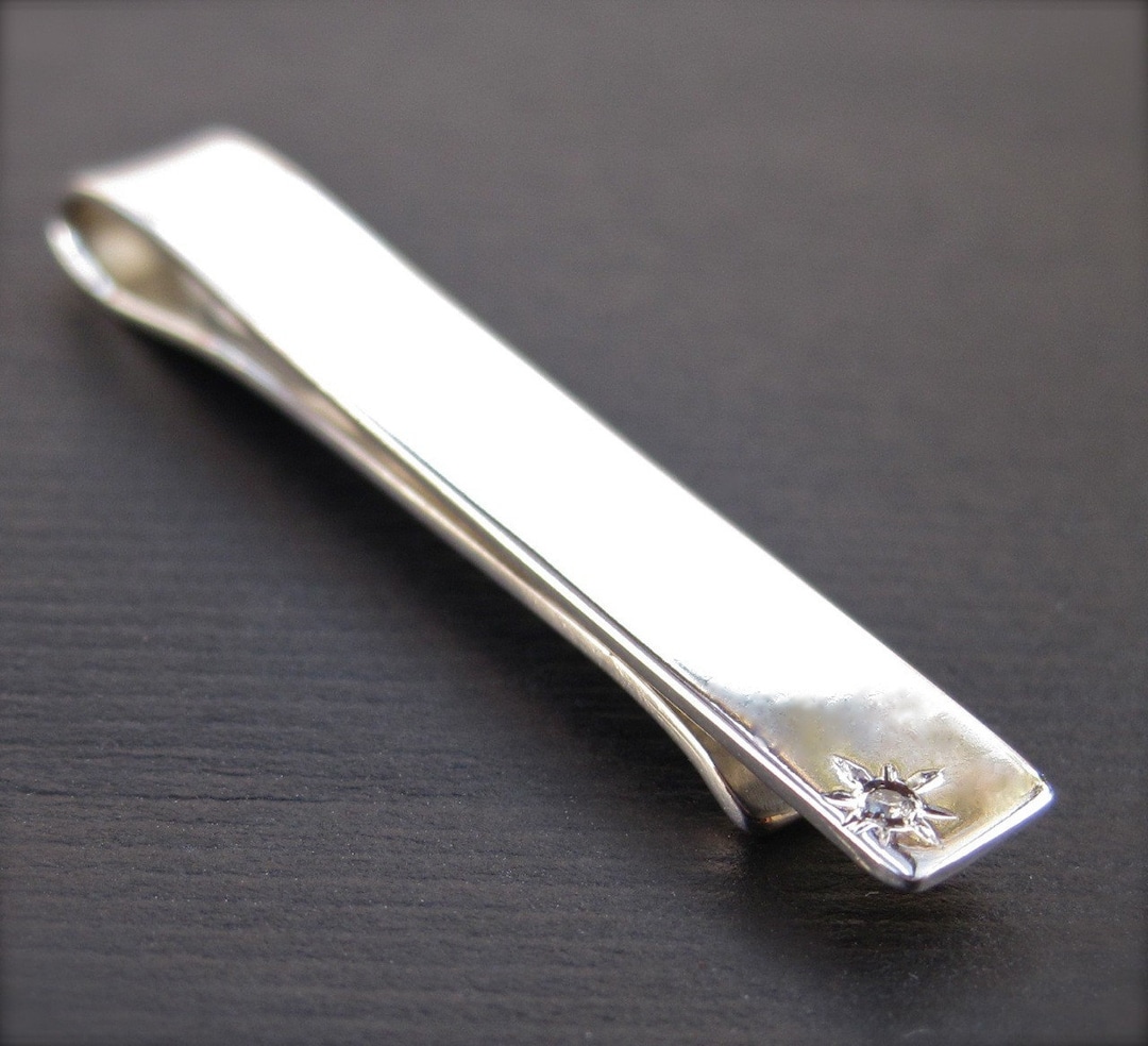 Diamond Tie Bar - Elegant Sterling Silver Tie Clip With Diamond - Etsy