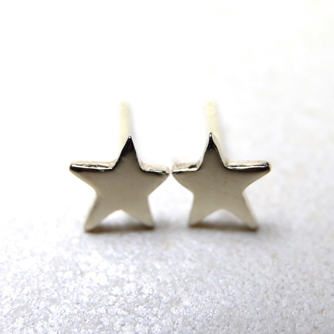 Little White Gold Star Studs Solid 14k White Gold Post - Etsy