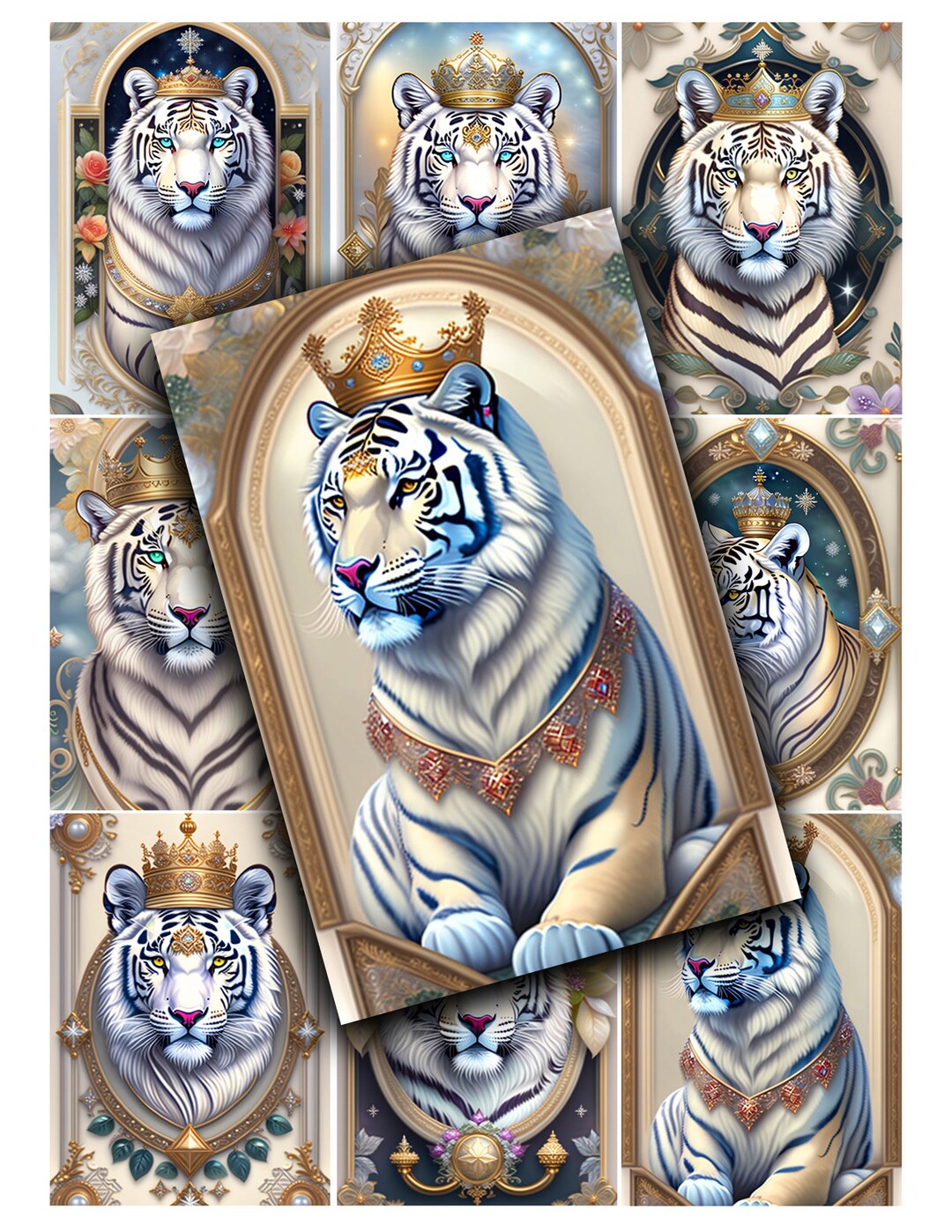 White Tiger Collage: ATC Cards, Junk Journal Tags (digital Download) - Etsy