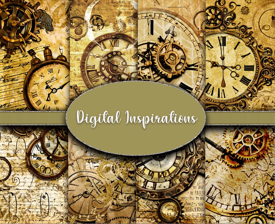 Vintage Style Clocks and Gears Paper Pack 12x12 Scrapbook Backgrounds ...