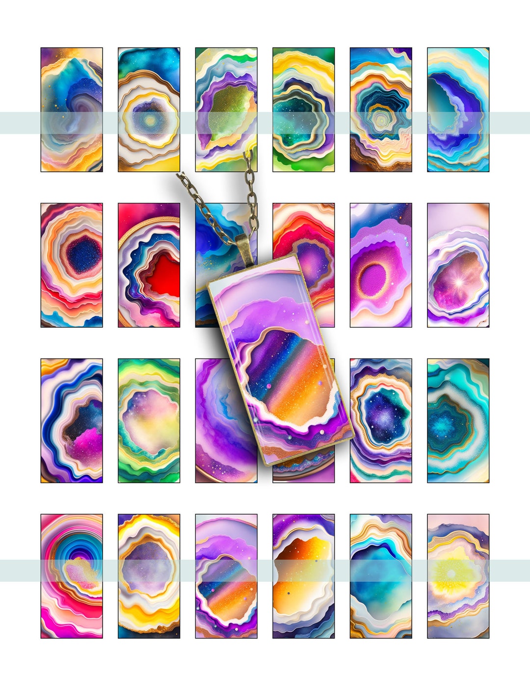 1x2 Inch Printable Images, Domino Pendants, Colorful Geodes, Geode ...