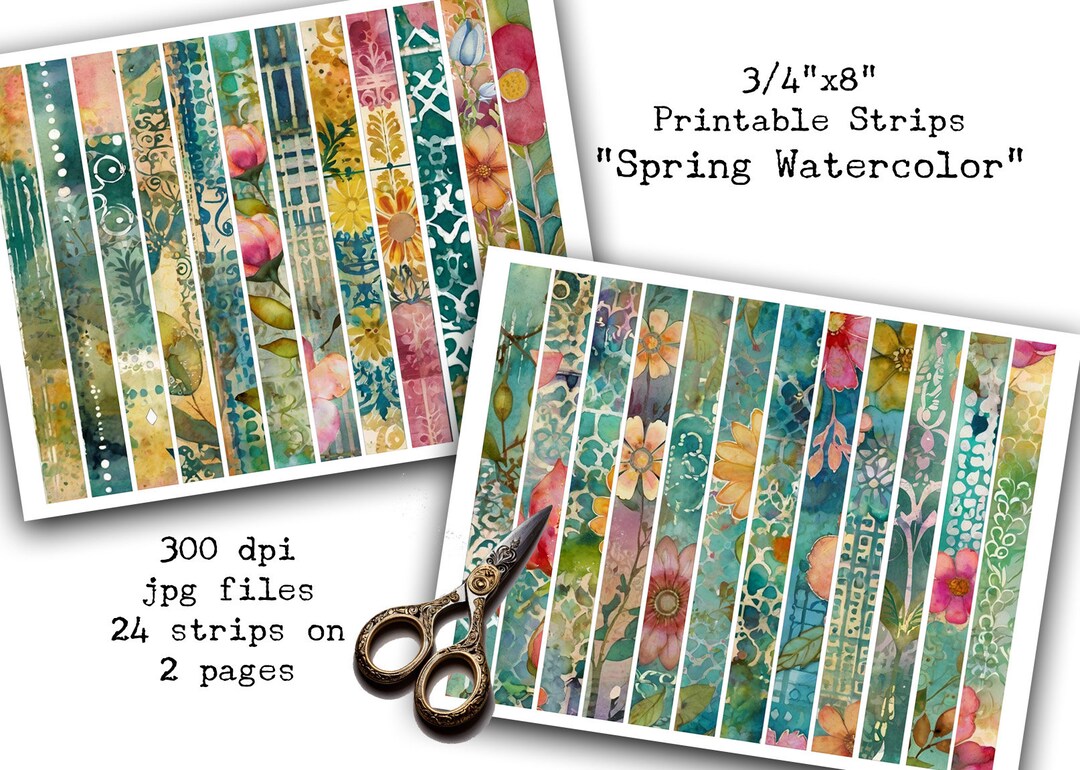 Spring Floral Washi Tape Strips: Watercolor Junk Journal (digital ...
