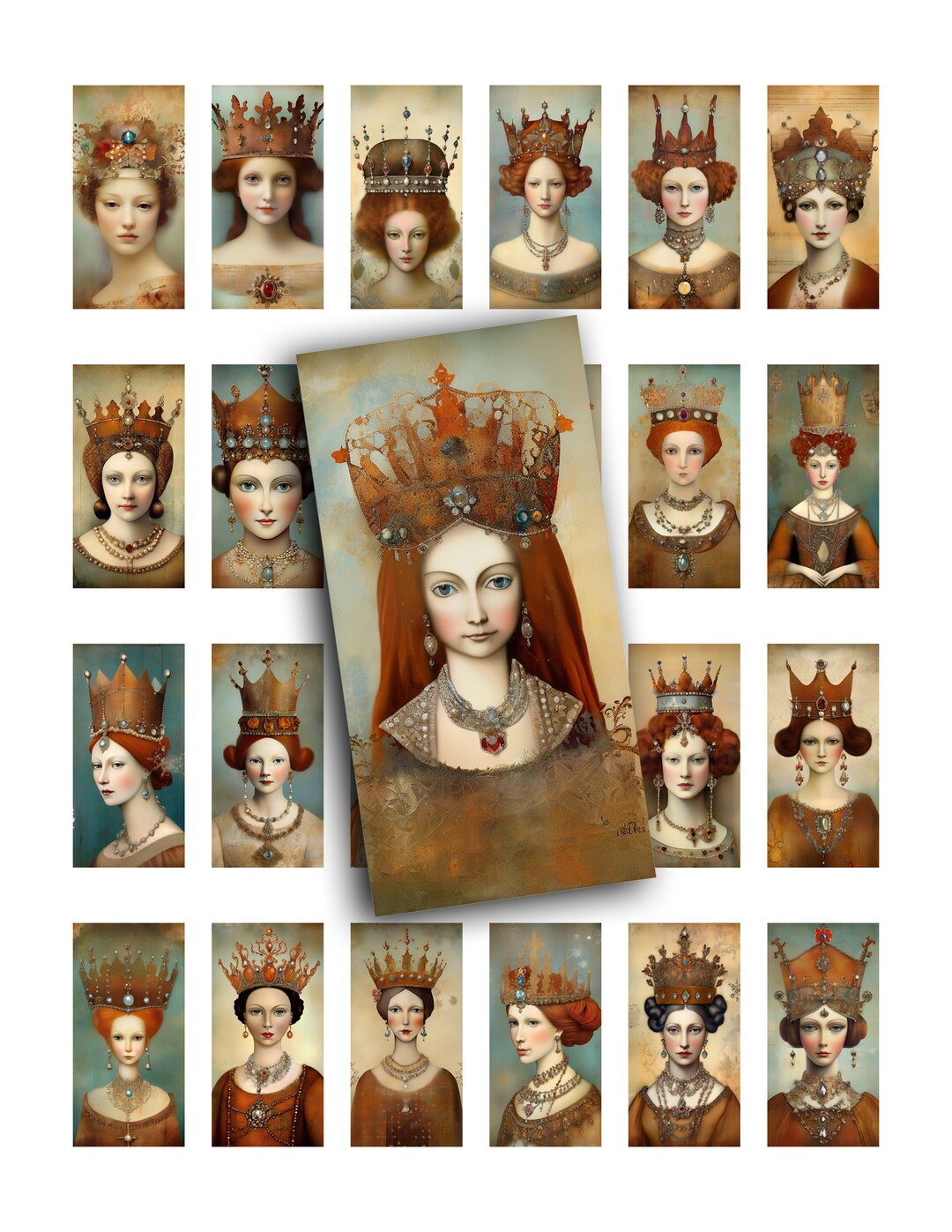 1x2, Queens, Royalty, Crowns, Rust, Clip Art, Domino, Printable ...