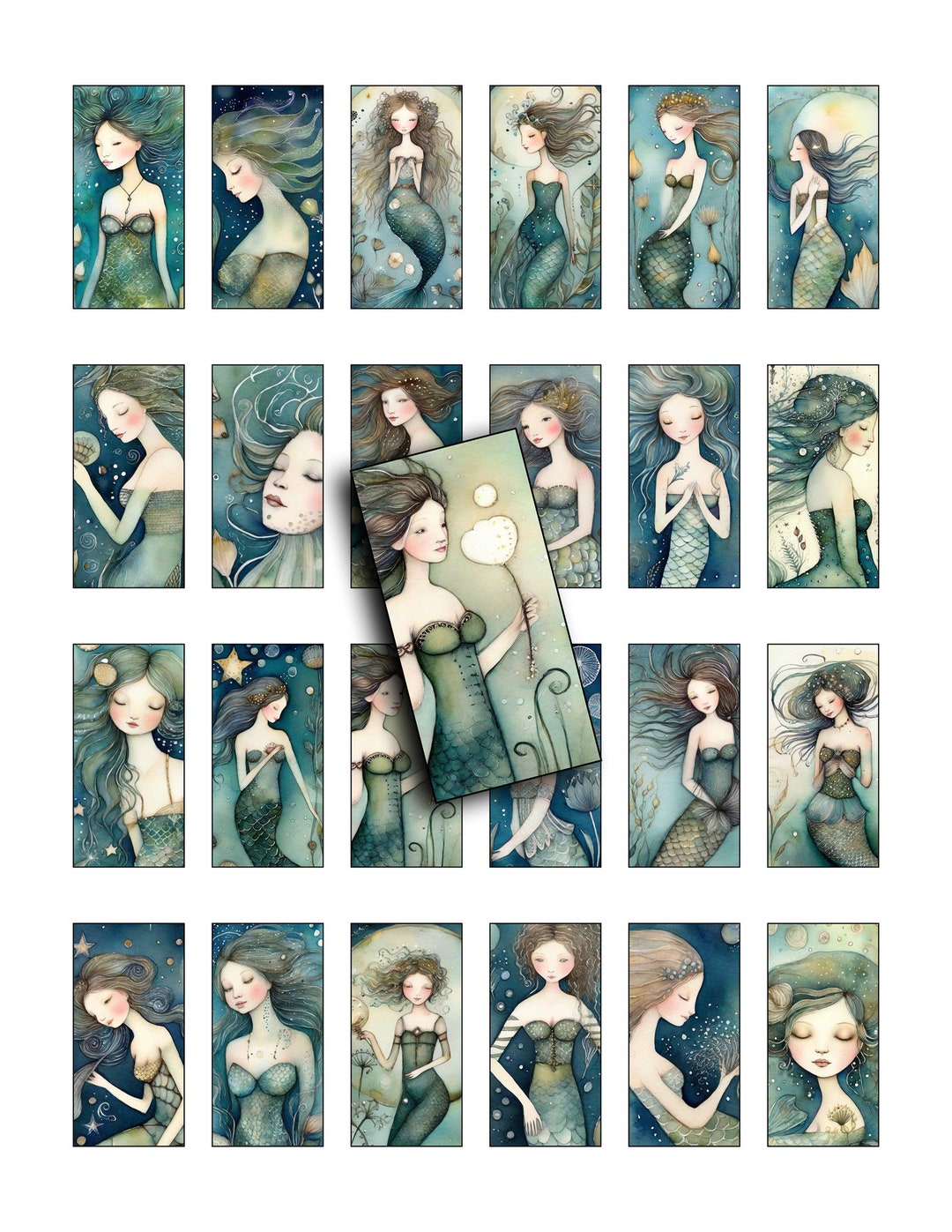 1x2 Inch Printable Images, Domino Pendants, Mermaids, Fantasy Clipart ...