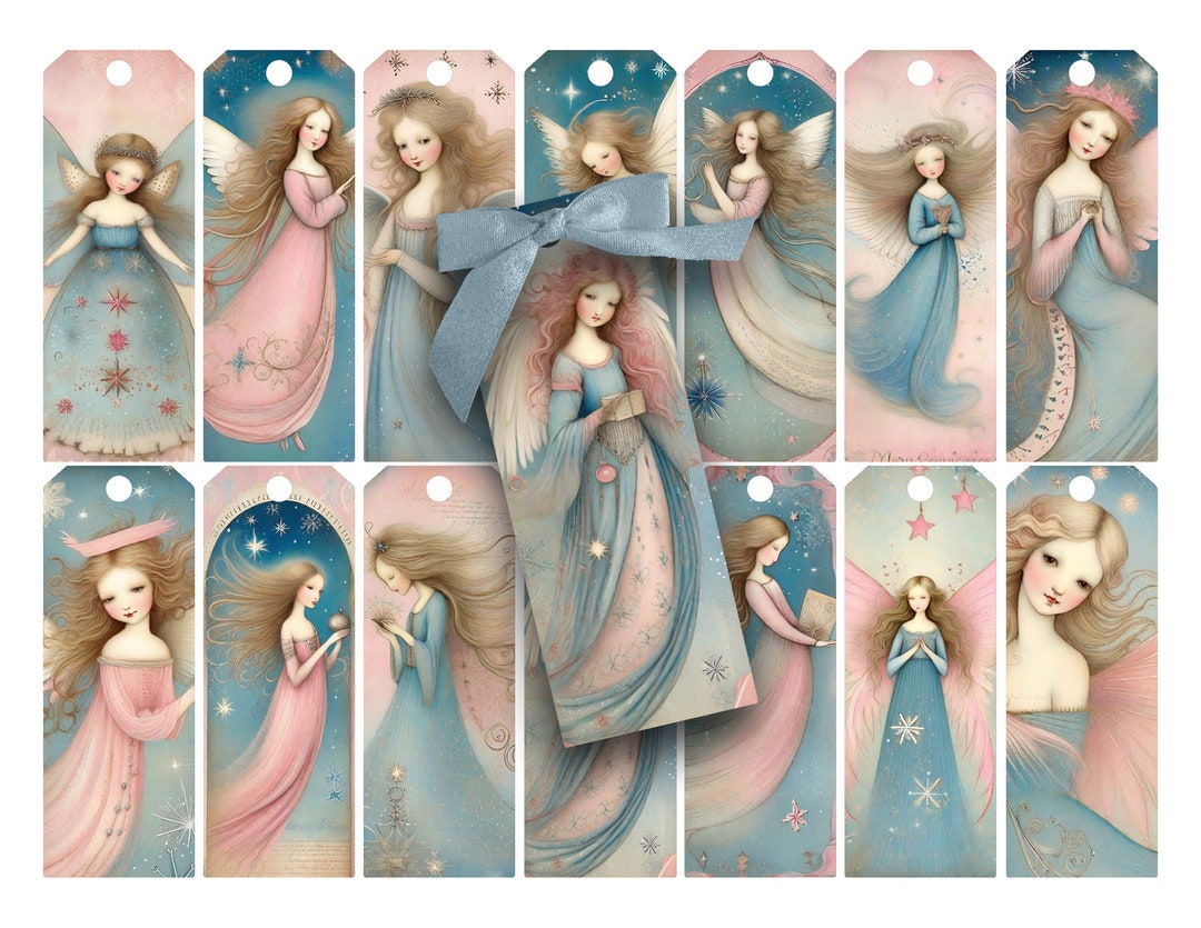 Narrow Tags, Christmas, Angels, Collage Sheet, Digital, Tags, Junk ...