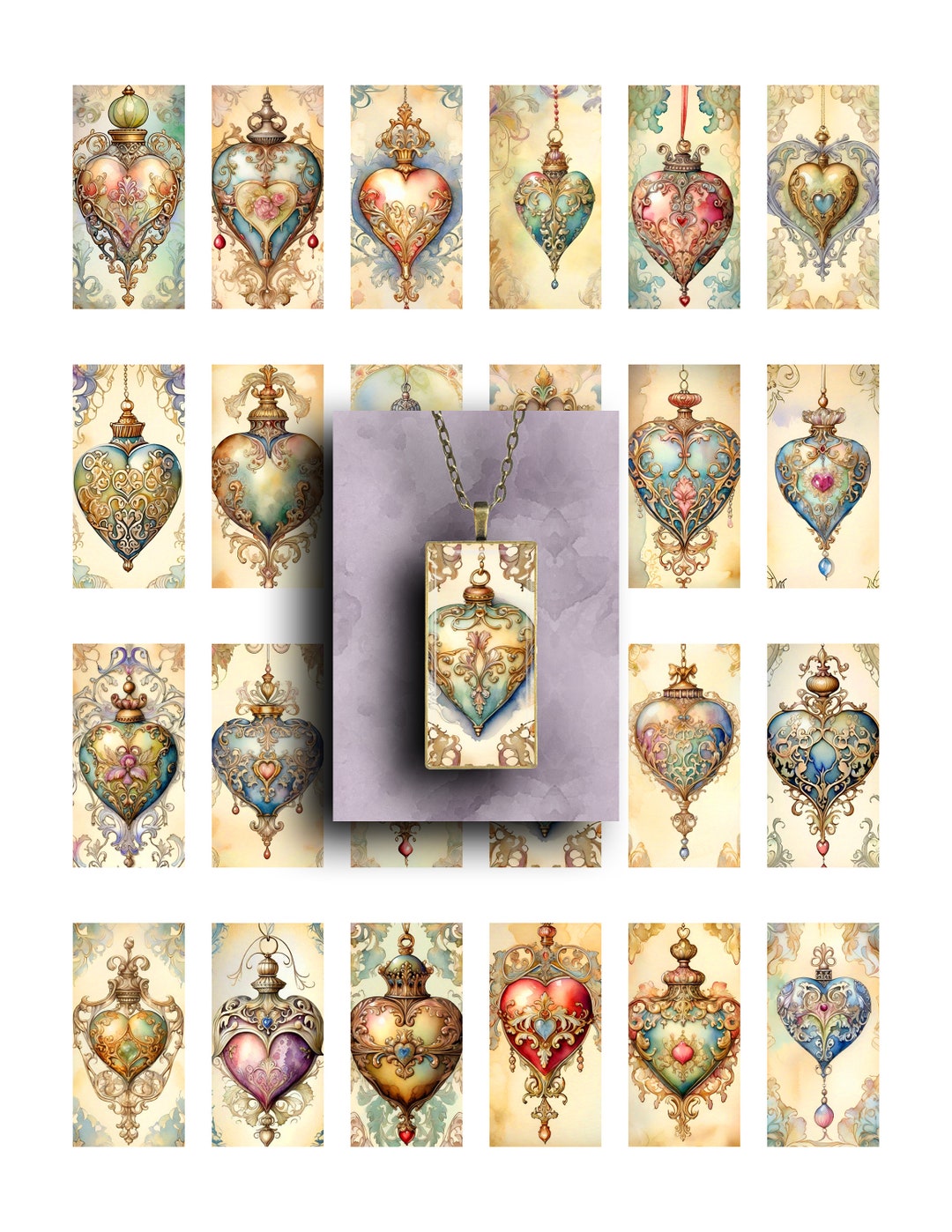 Victorian Ornate Hearts Collage Sheet: 1x2 Pendants, Journal ...