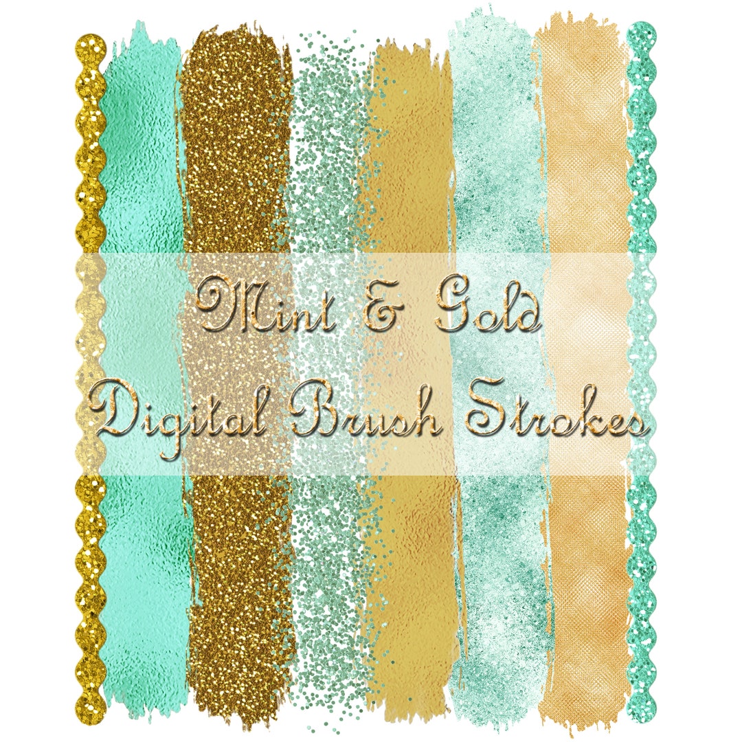 Mint Gold Glitter Brush Strokes Clipart: Digital Art Supplies ...