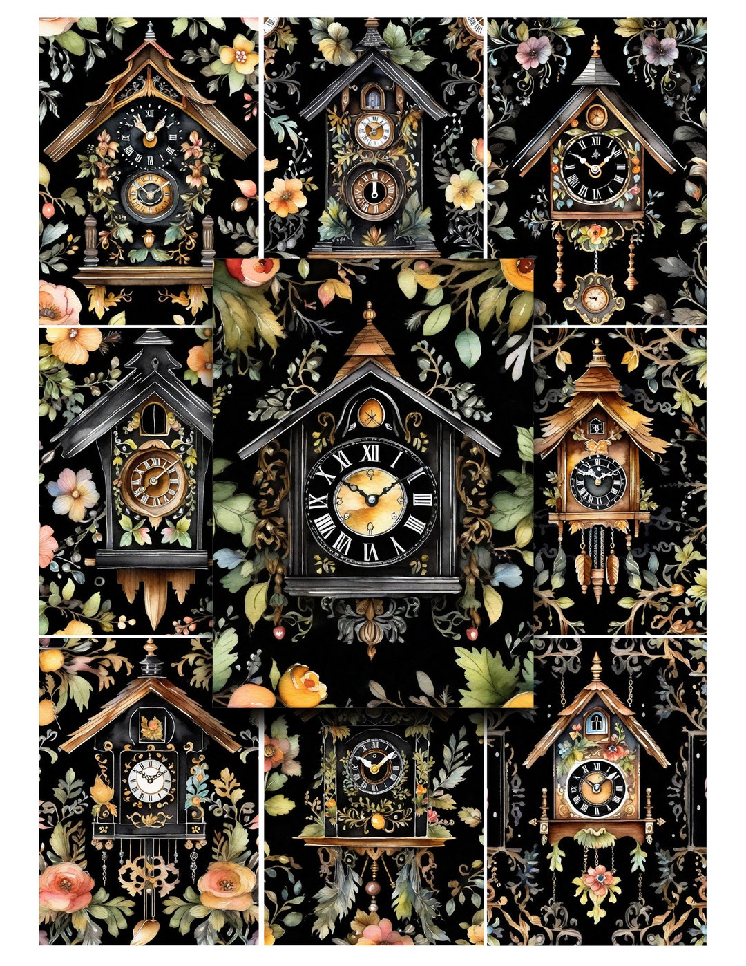 Mixed Media, Watercolor, Clocks, Cuckoo Clocks, Clipart, Clip Art ...