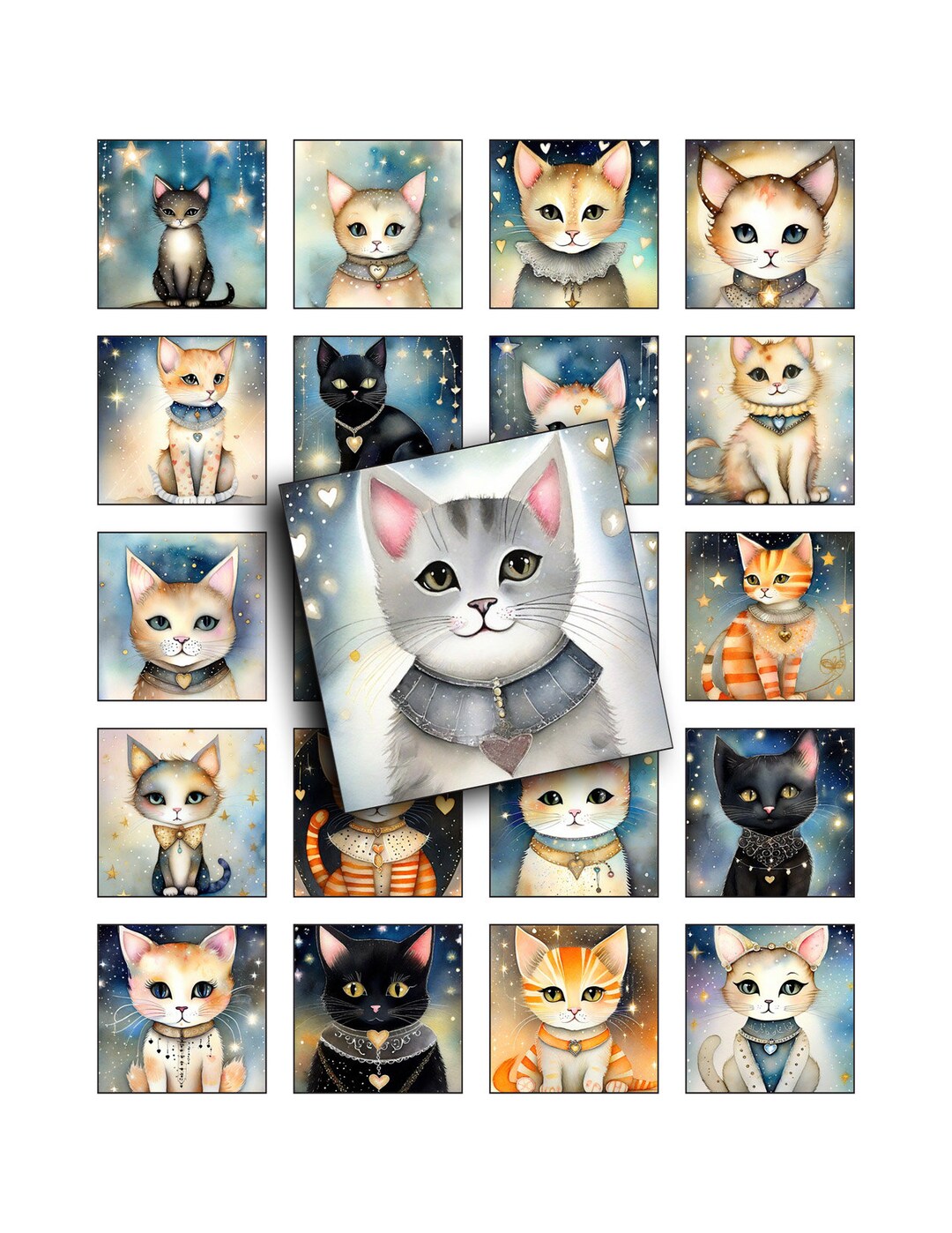 1.5 Inch Squares KITTENS Digital Collage Sheet for Pendants Gold ...