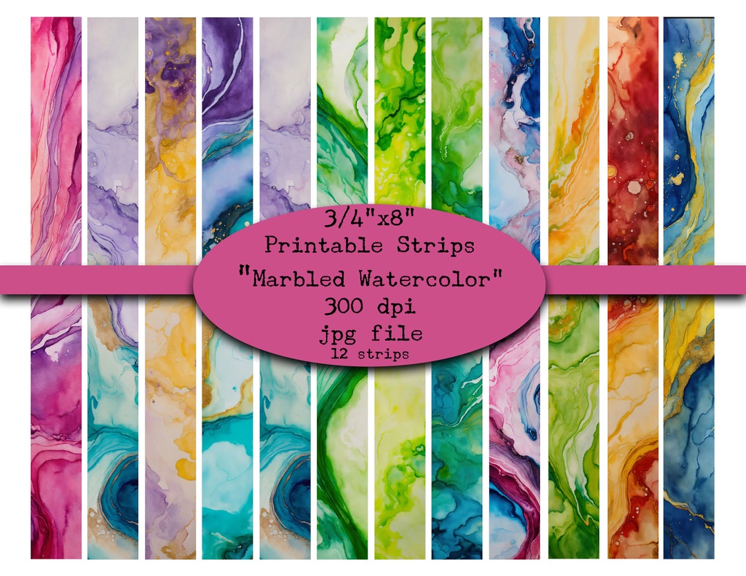 Marble Watercolor Washi Tape Strips: Junk Journal Clipart (digital ...