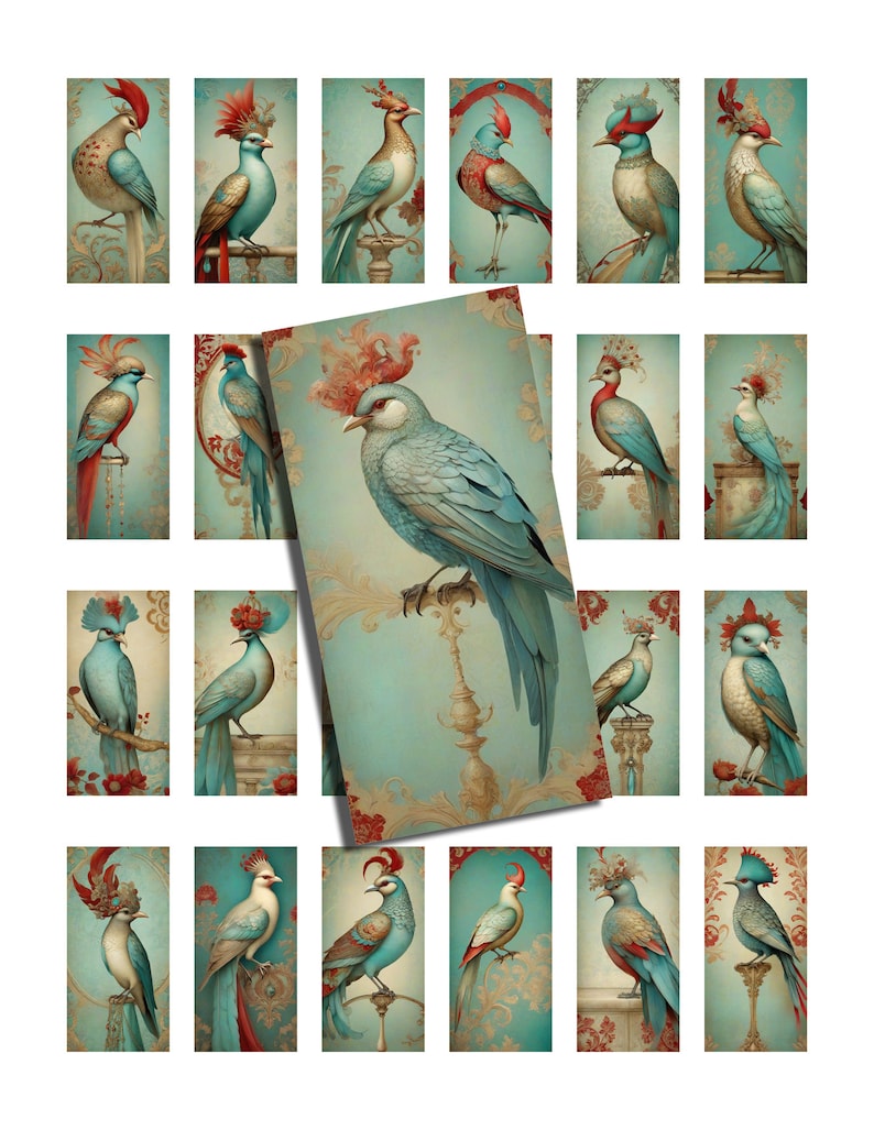 1x2, Birds, Fancy Birds, Vintage, Domino, Altered Art, Printable ...